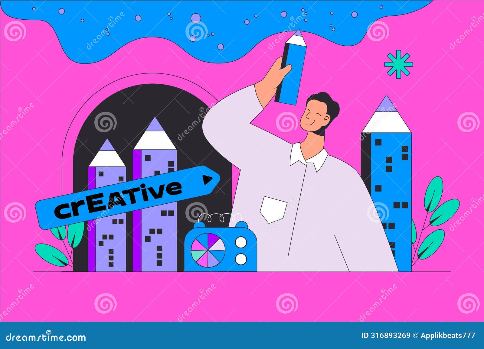 Creative Process Concept in Modern Flat Design for Web. Man Thinking ...