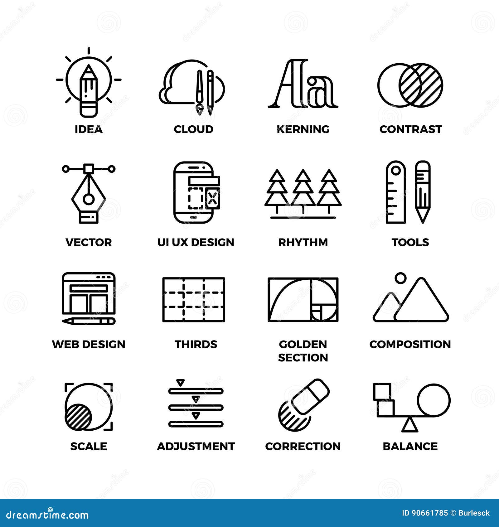 Creative Process and Design Sketch Tools Outline Vector Icons Stock ...