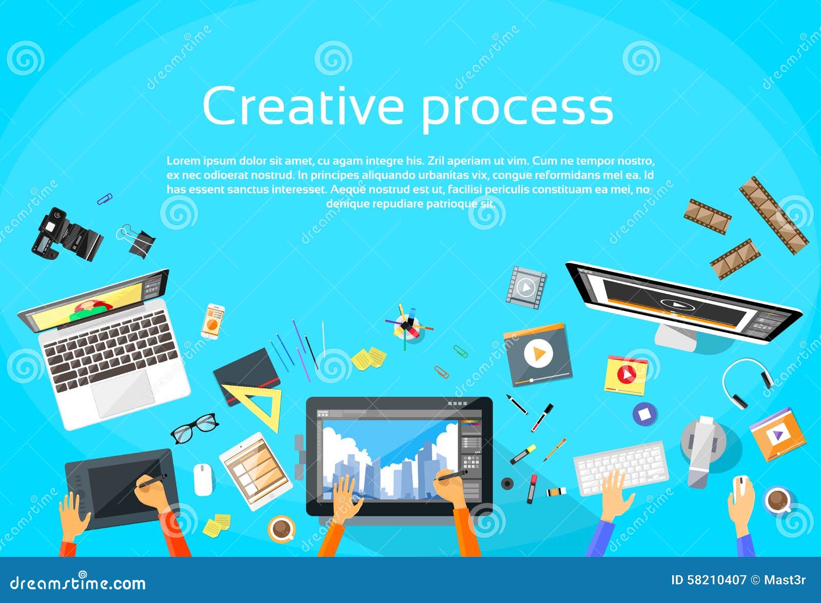 Creative Process Digital Designer Team Flat Vector Stock Vector ...
