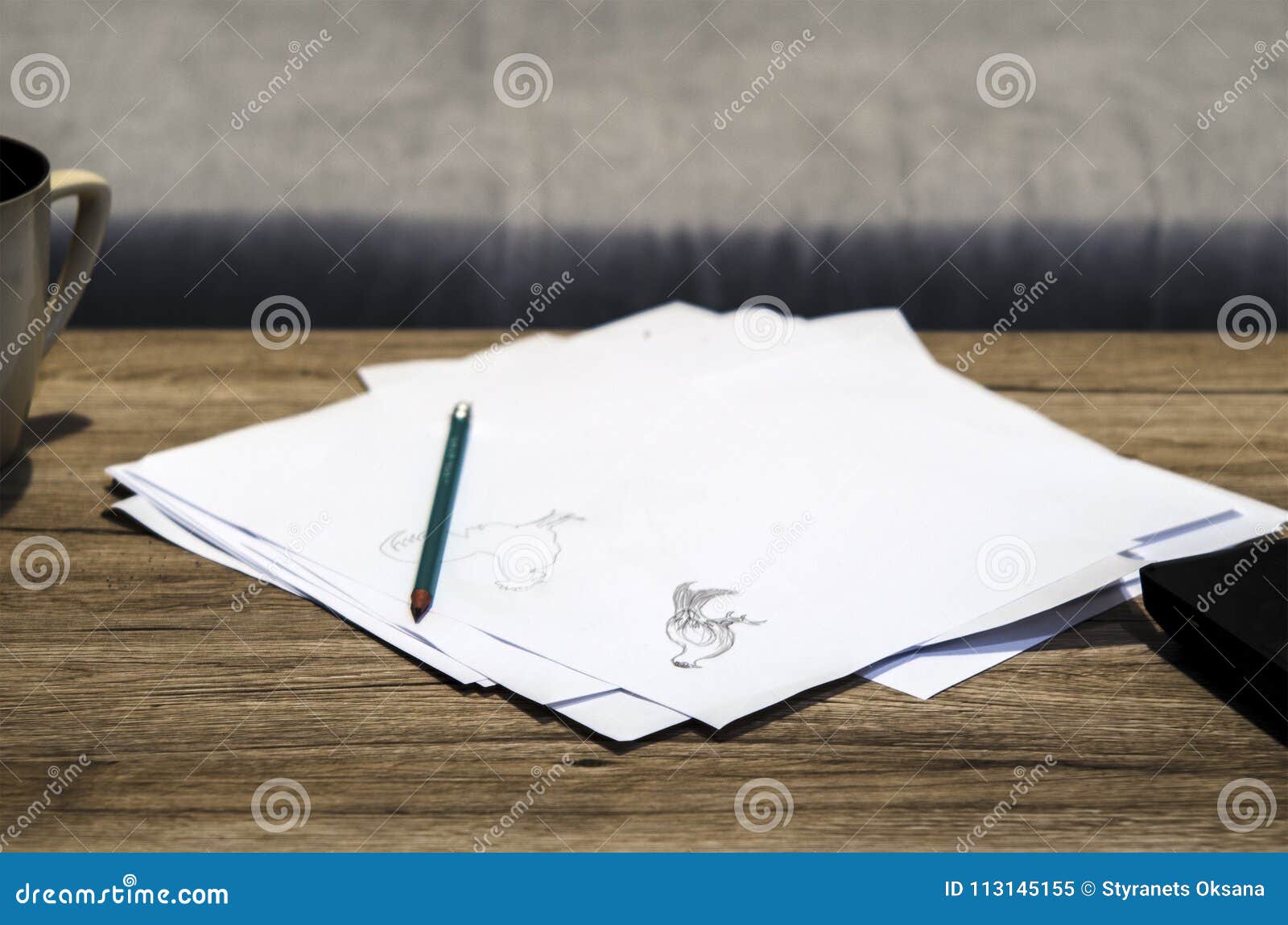 The Creative Process of Drawing Stock Image - Image of table, coffee ...