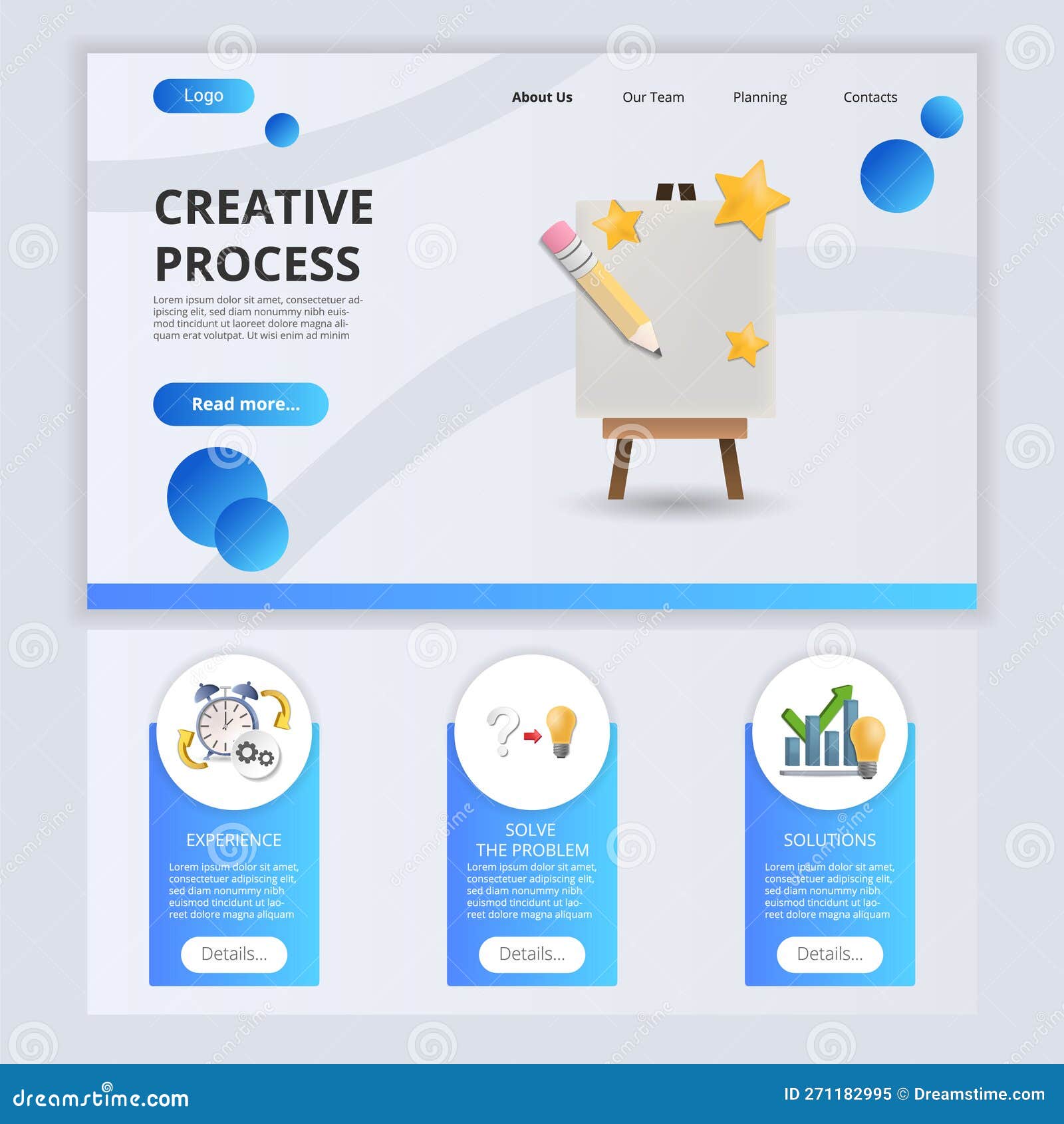 Creative Process Flat Landing Page Website Template. Experience, Solve ...