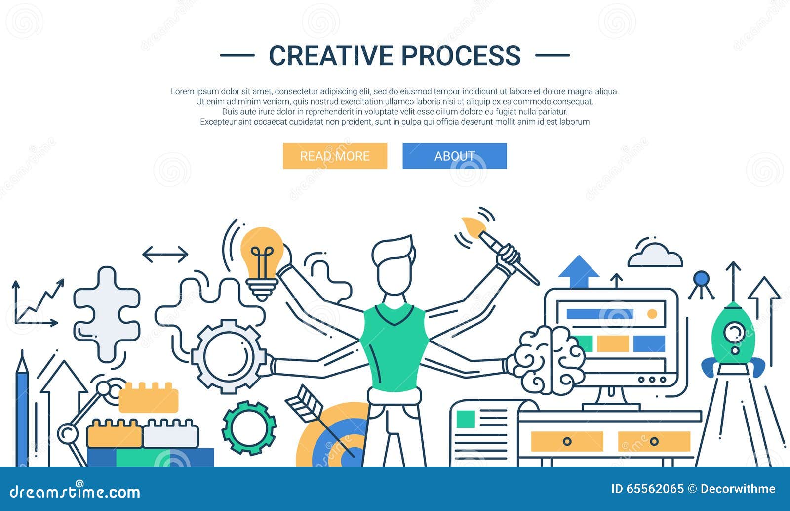 Creative Process Line Design Banner with Many Handed Man Stock Vector ...