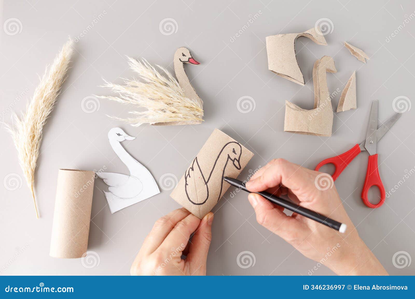 Creative Process of Making Swan Craft Figurine for Kids, DIY Dry Leaf ...