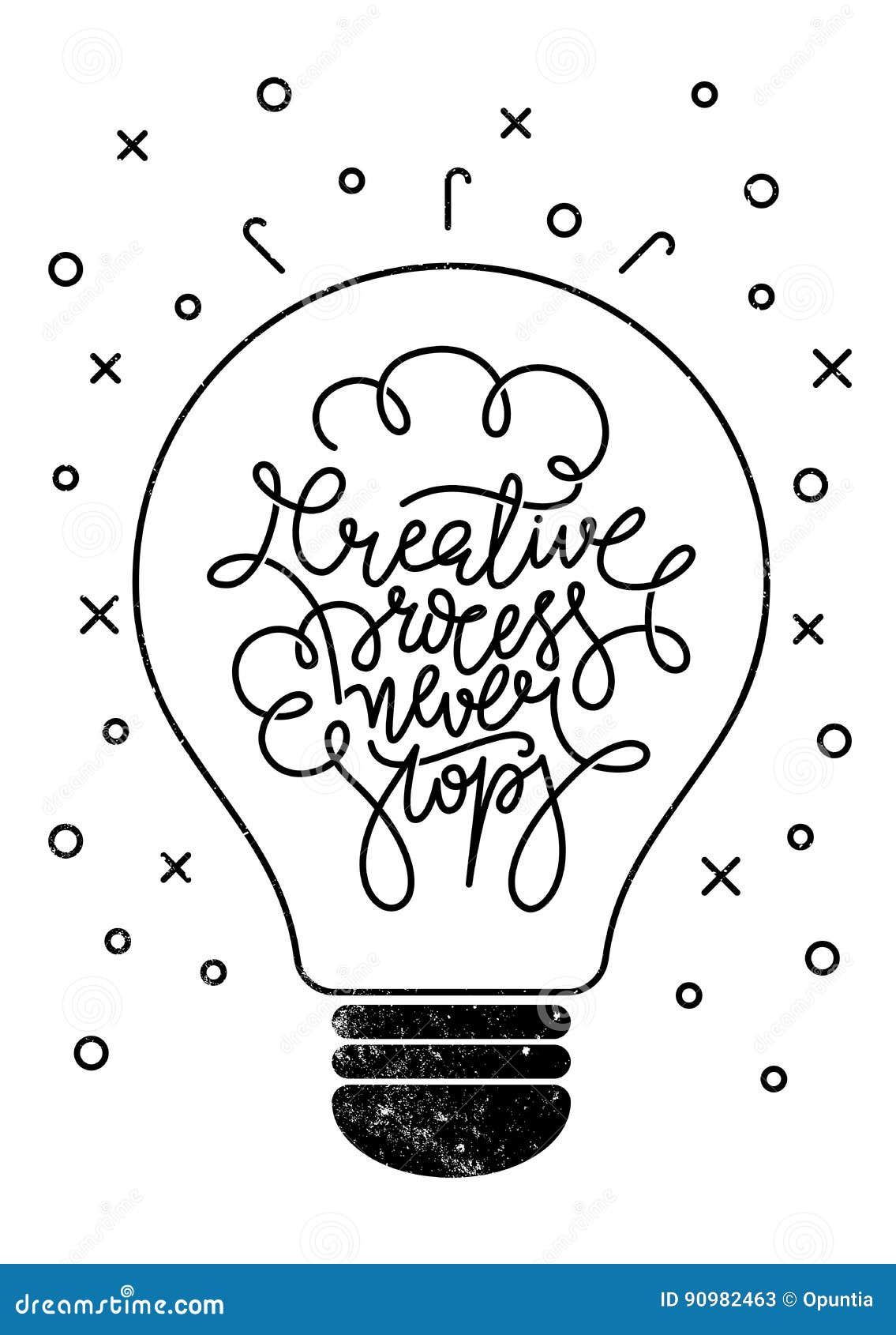 Creative Process Never Stops Stock Illustration - Illustration of quote, handdrawn: 90982463