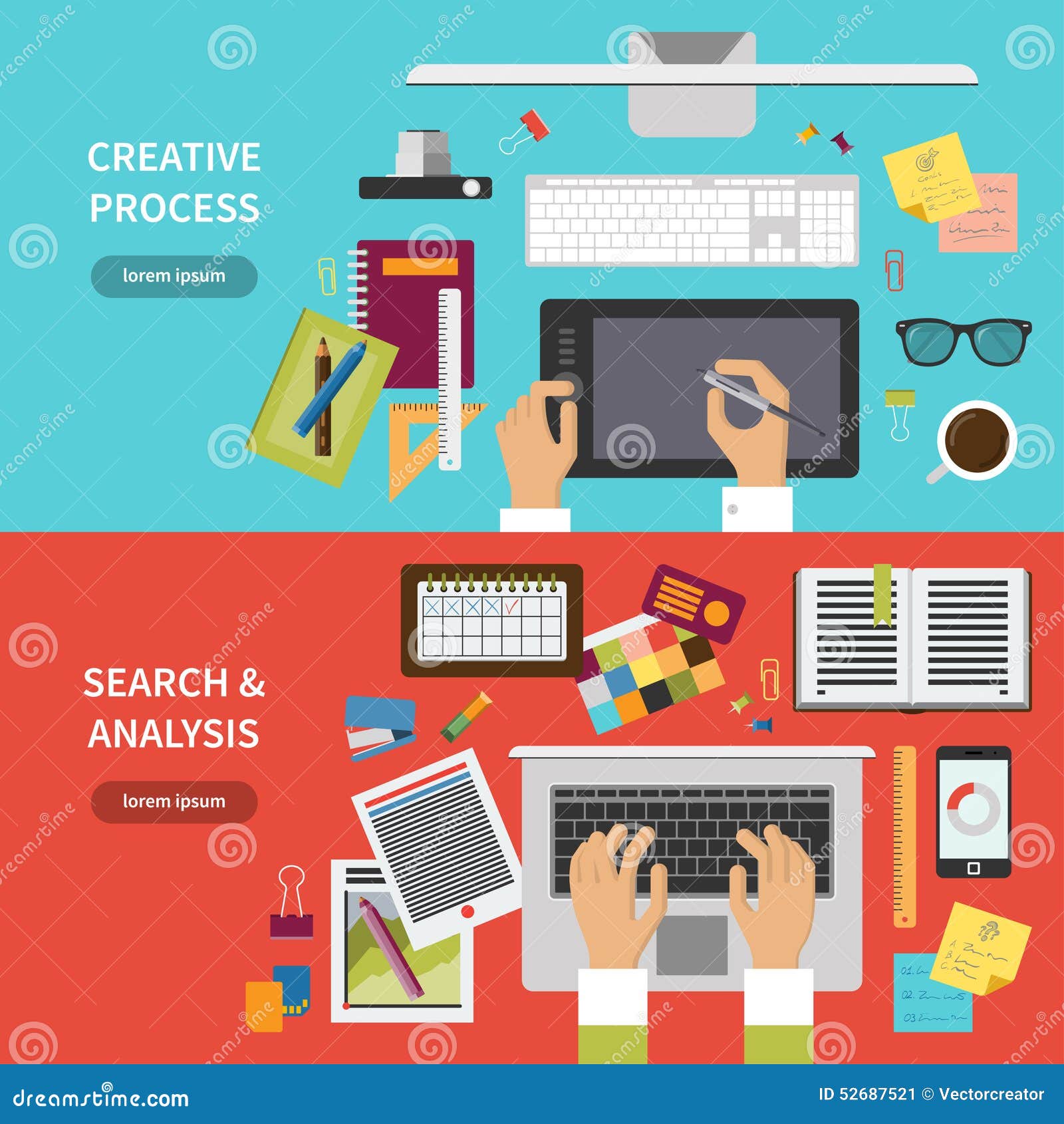 Creative Process, Search and Analysis Concept Set Stock Vector ...