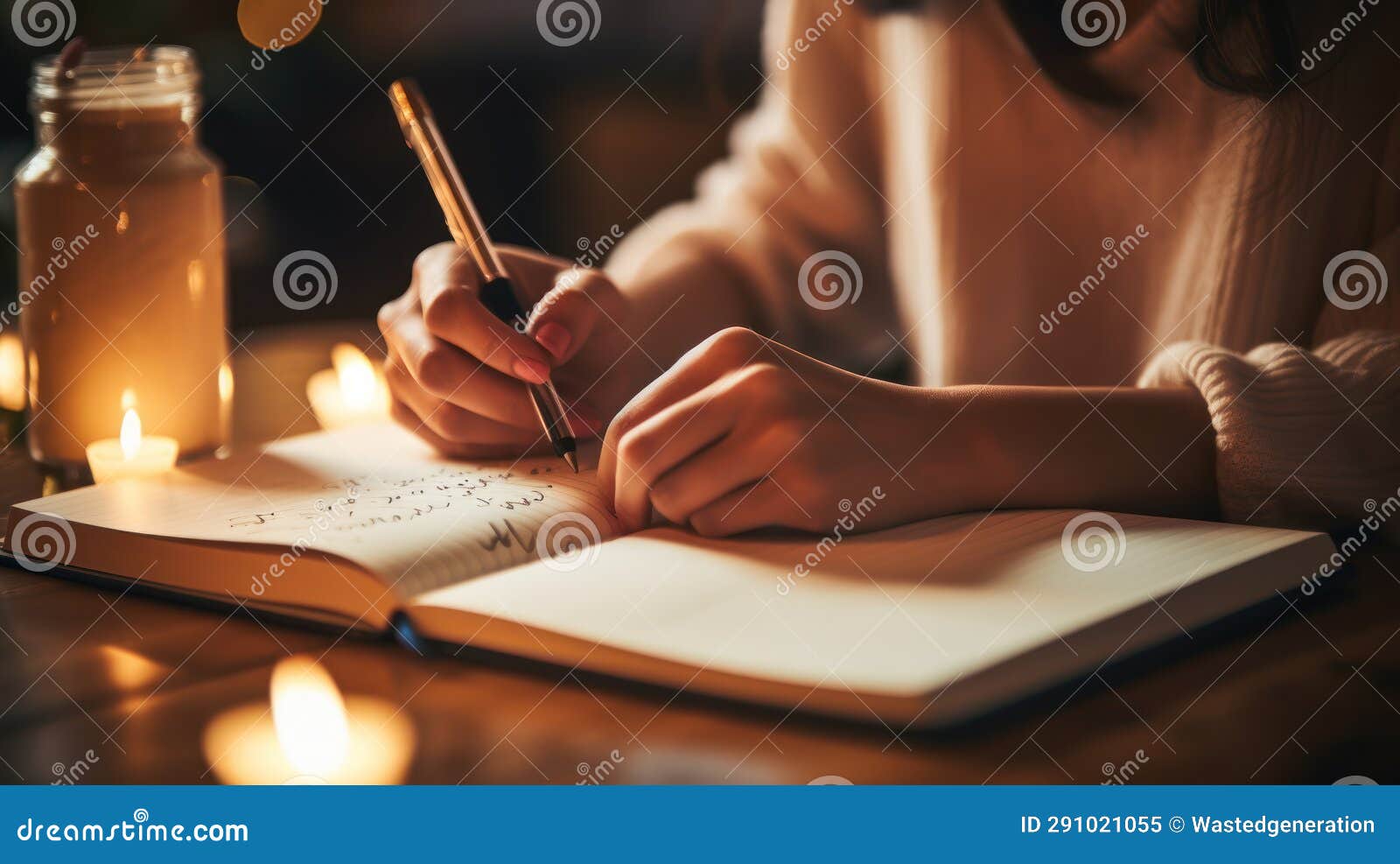 Creative Process a Woman Engrossed in Writing on a Notepad Stock ...