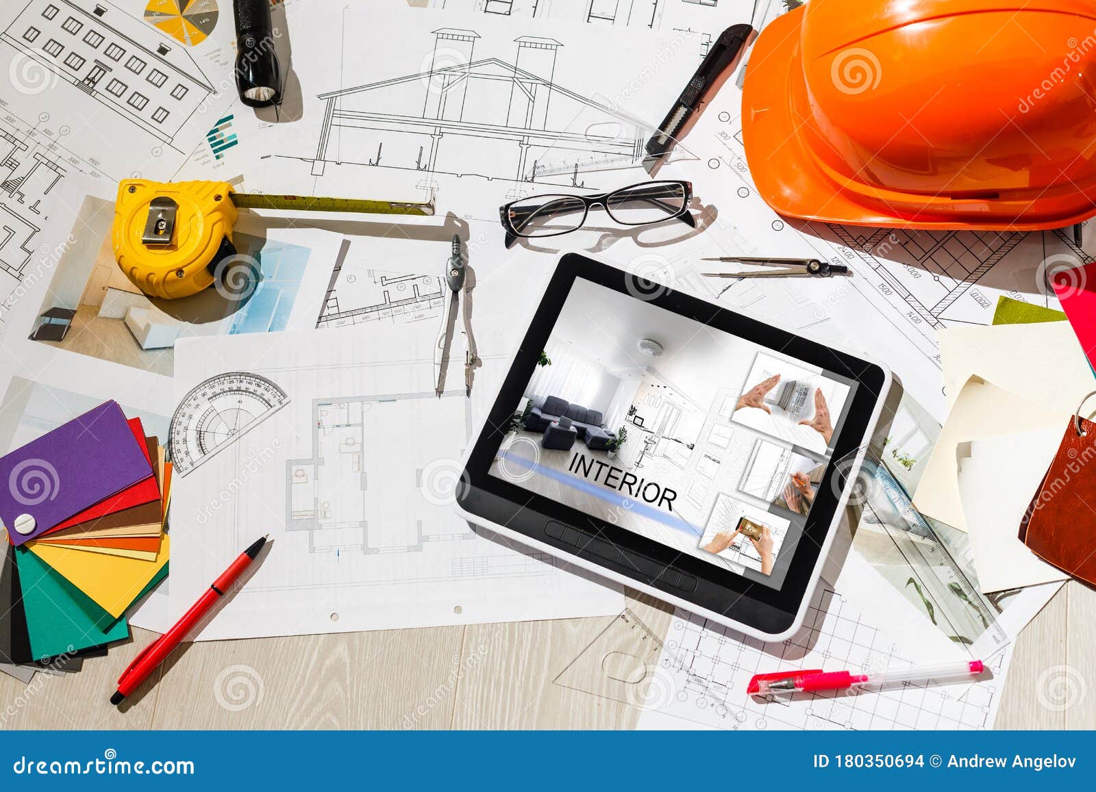 Creative Professional Designer Desk from Above Stock Photo - Image of ...