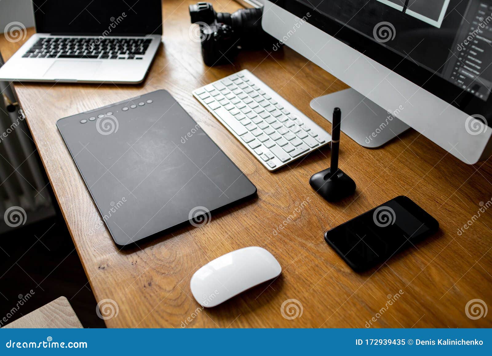 Creative Professional Designer`s Desk from Above. Designer Workspace ...
