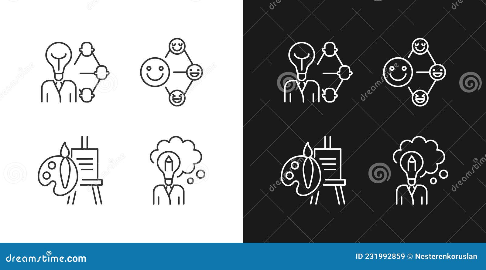 Creative and Professional Talents Linear Icons Set for Dark and Light ...