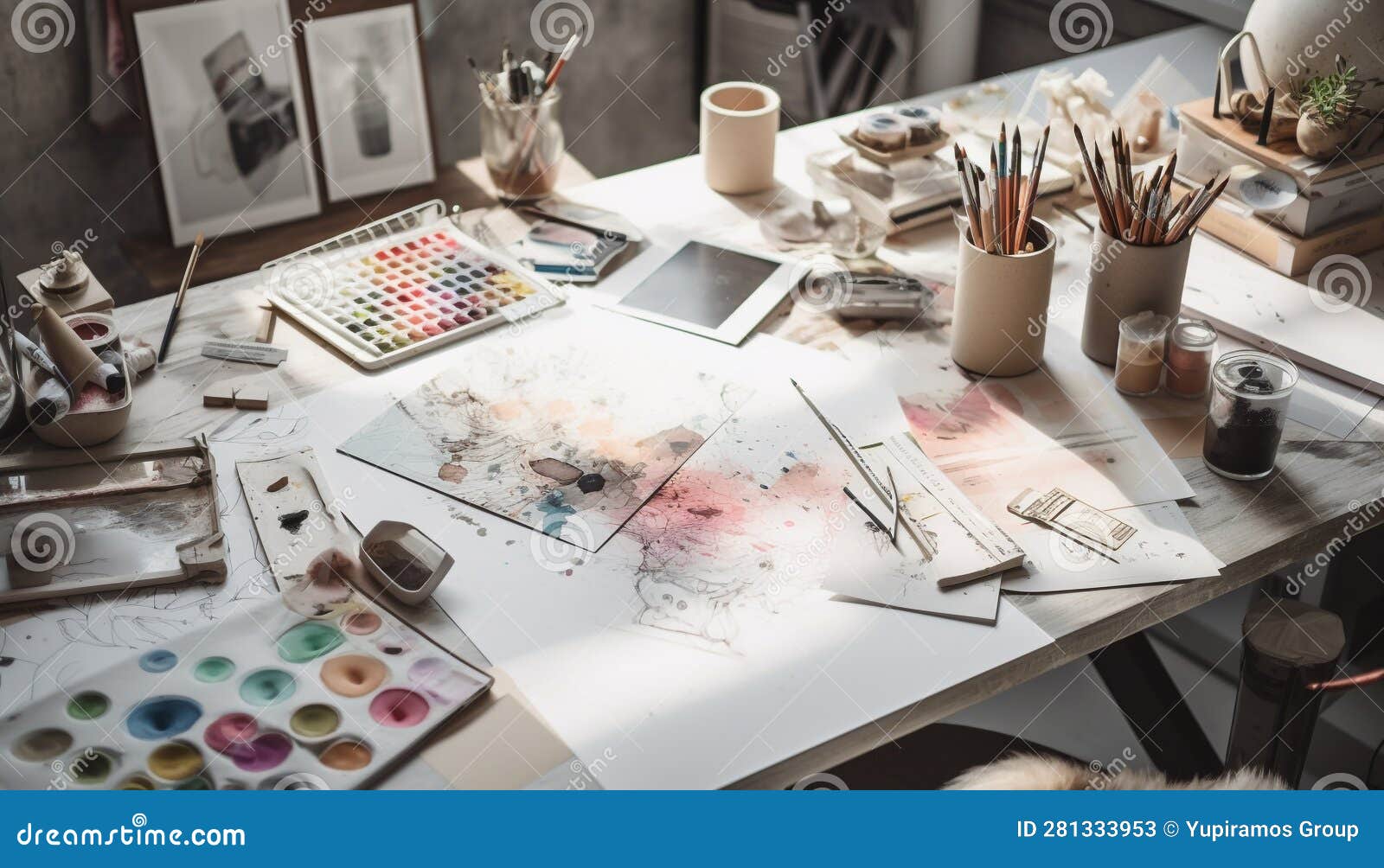 Creative Professional Working Indoors at Messy Design Studio Desk ...