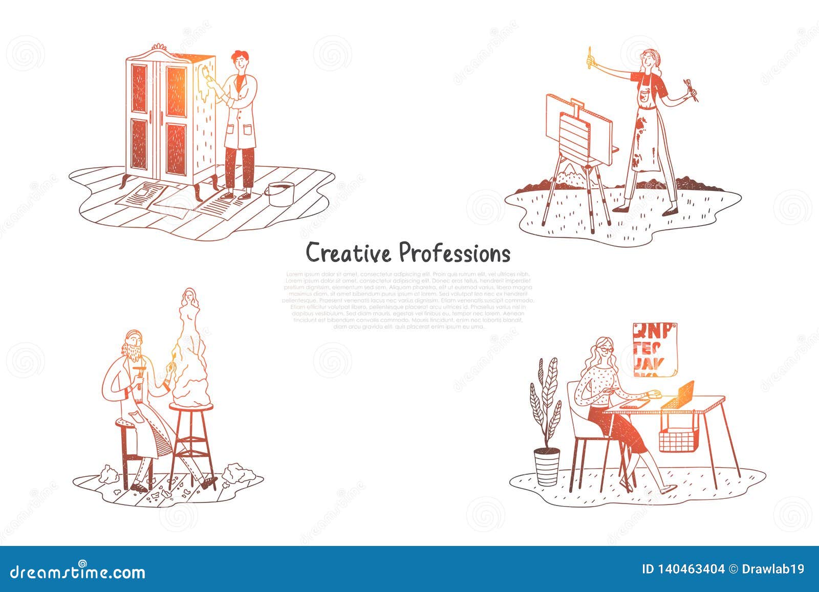 Creative Professions - Painter, Designer, Sculptor Vector Concept Set ...