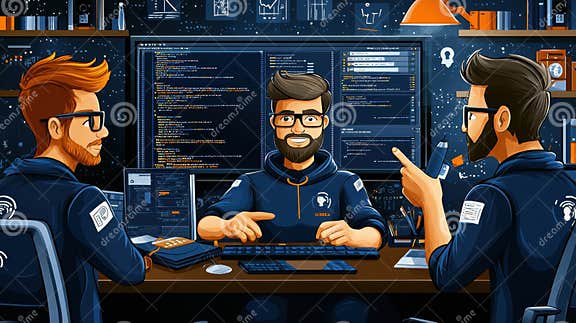 Creative Programmer Working on Coding Projects in a Dark Modern Office ...