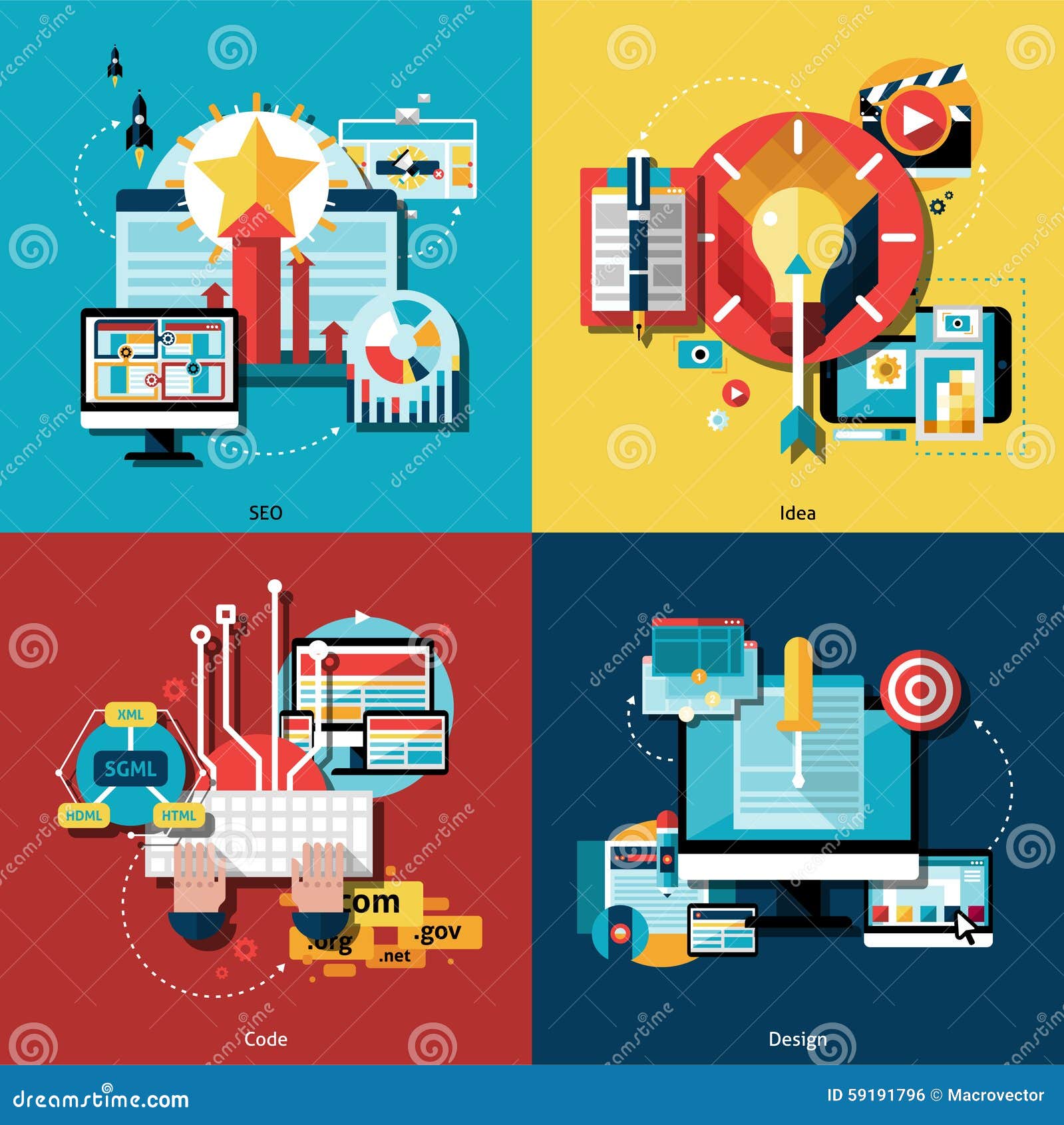 Creative Project Icons Set stock vector. Illustration of flat - 59191796