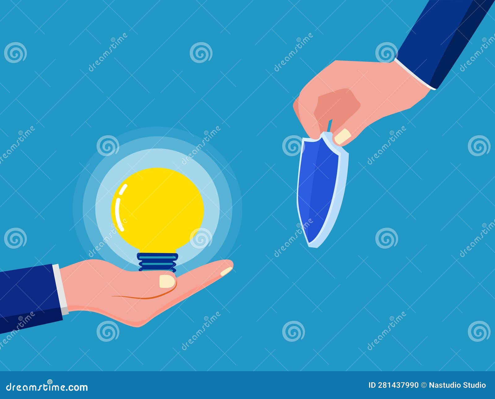 Creative Protection. Hand Holding a Shield Protects the Bulb Stock ...