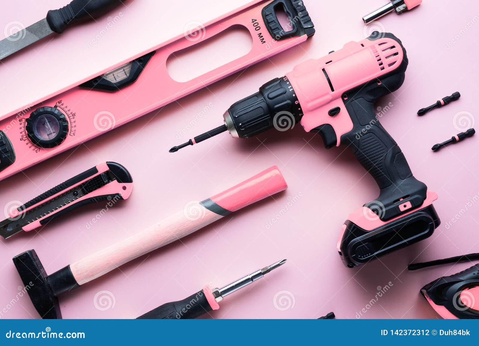 Creative Provocation: a Flat Layout of Pink Hand Tools on a Pink ...