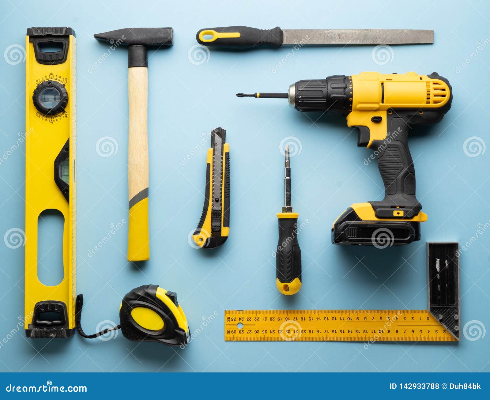 Creative Provocation: a Flat Layout of Yellow Hand Tools on a Blue ...