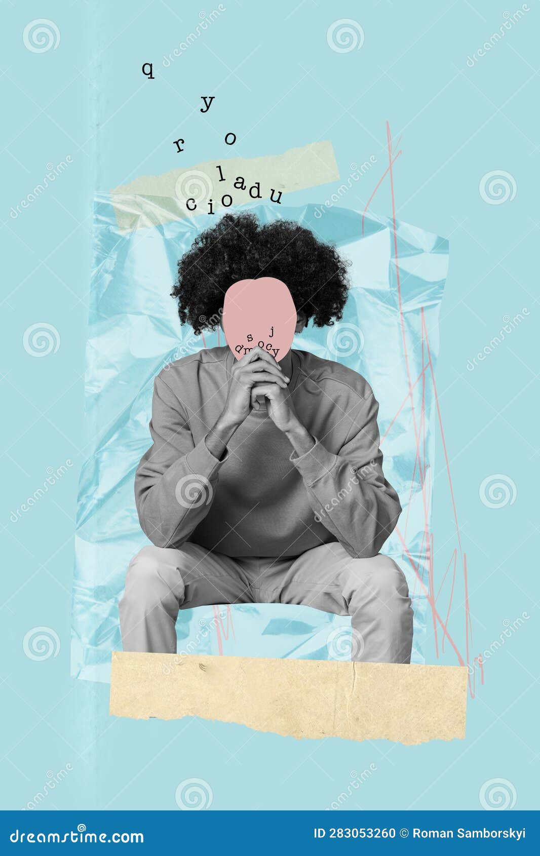 Creative Psychedelic Template Collage of Bothered Troubled Man Guy with ...