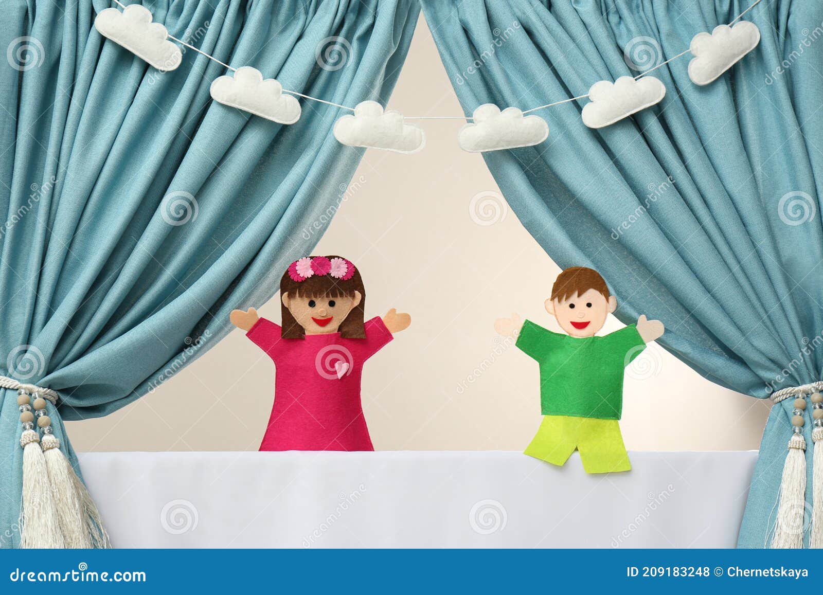 Creative Puppet Show on White Stage Indoors Stock Photo - Image of hand ...