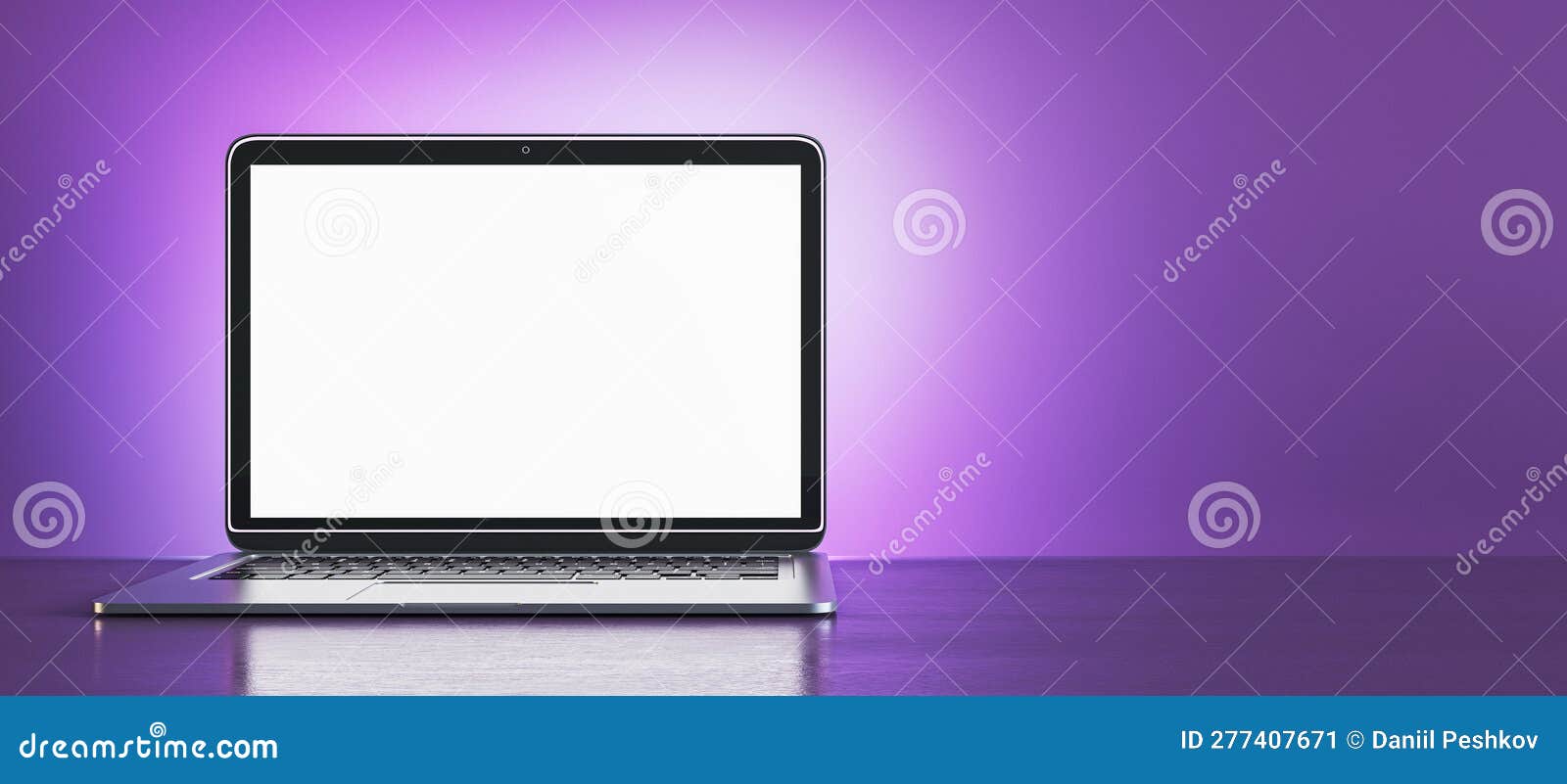 Creative Purple Designer Workplace with Blank White Mock Up Laptop ...