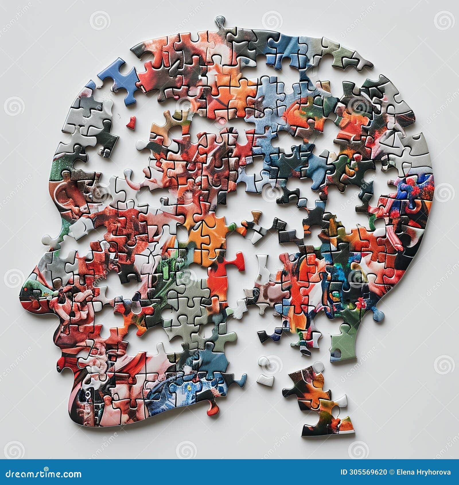 Creative Puzzle Art Depicting a Human Profile in a Burst of Colors and ...