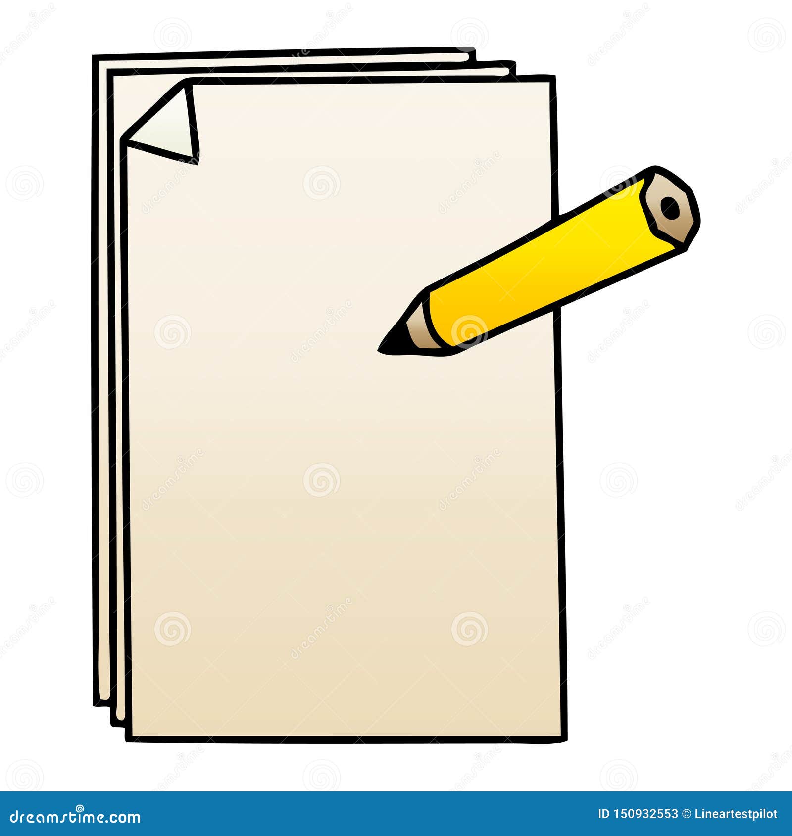 A Creative Quirky Gradient Shaded Cartoon Paper and Pencil Stock Vector ...
