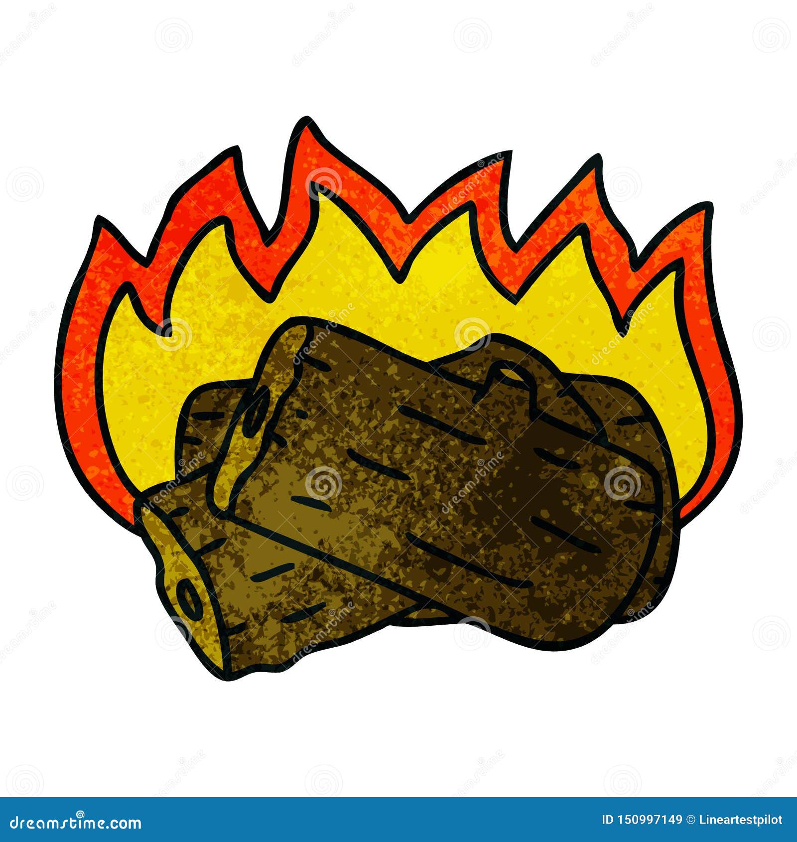 A Creative Quirky Hand Drawn Cartoon Burning Log Stock Vector ...