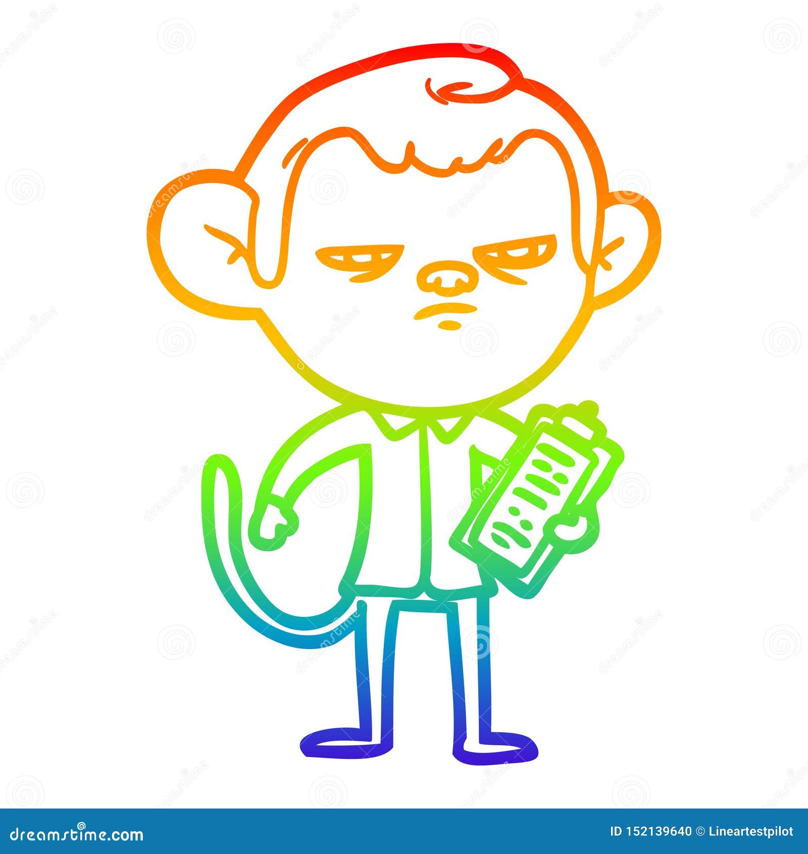 A Creative Rainbow Gradient Line Drawing Cartoon Annoyed Monkey Boss ...