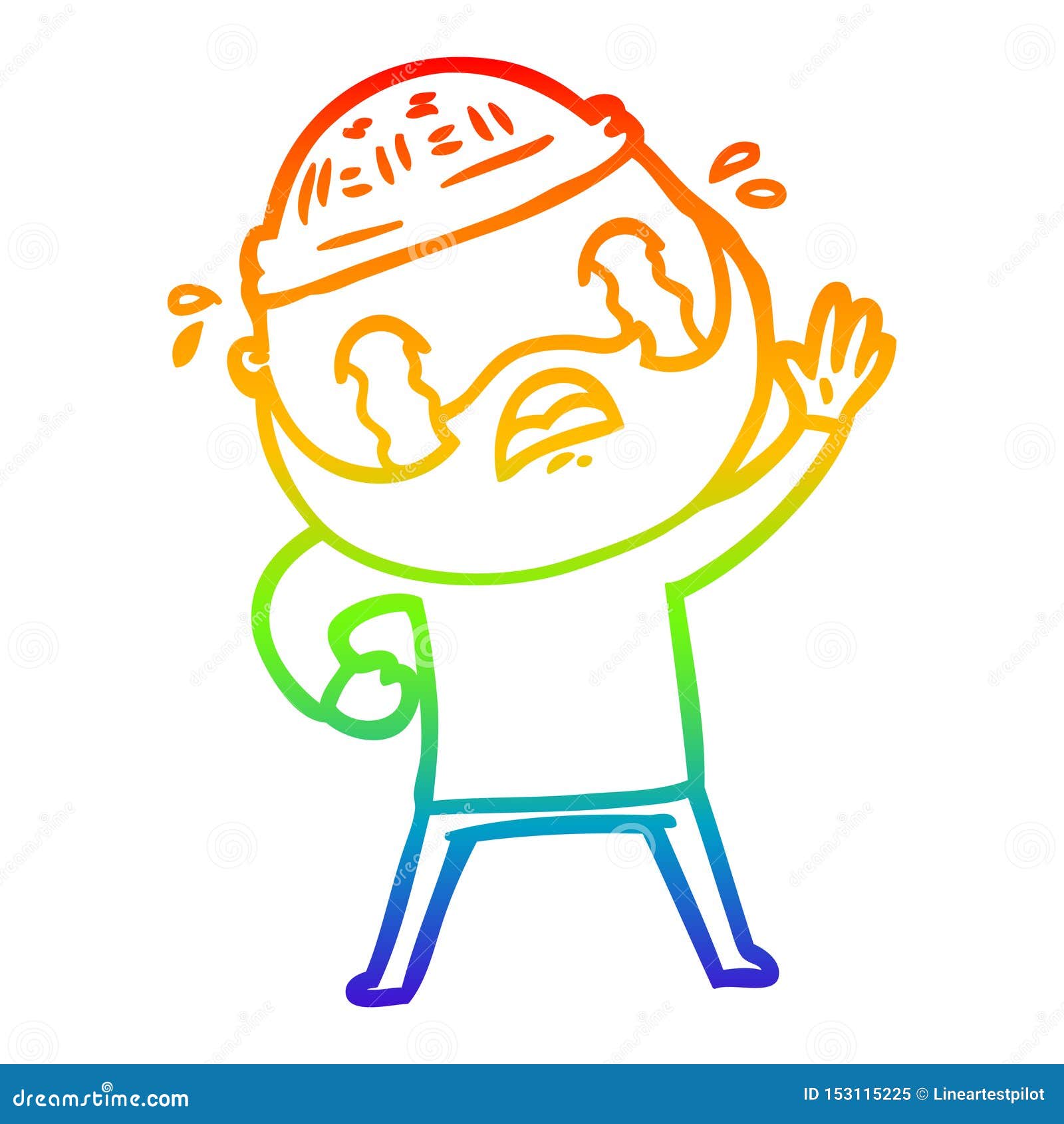 A Creative Rainbow Gradient Line Drawing Cartoon Bearded Man Waving and ...