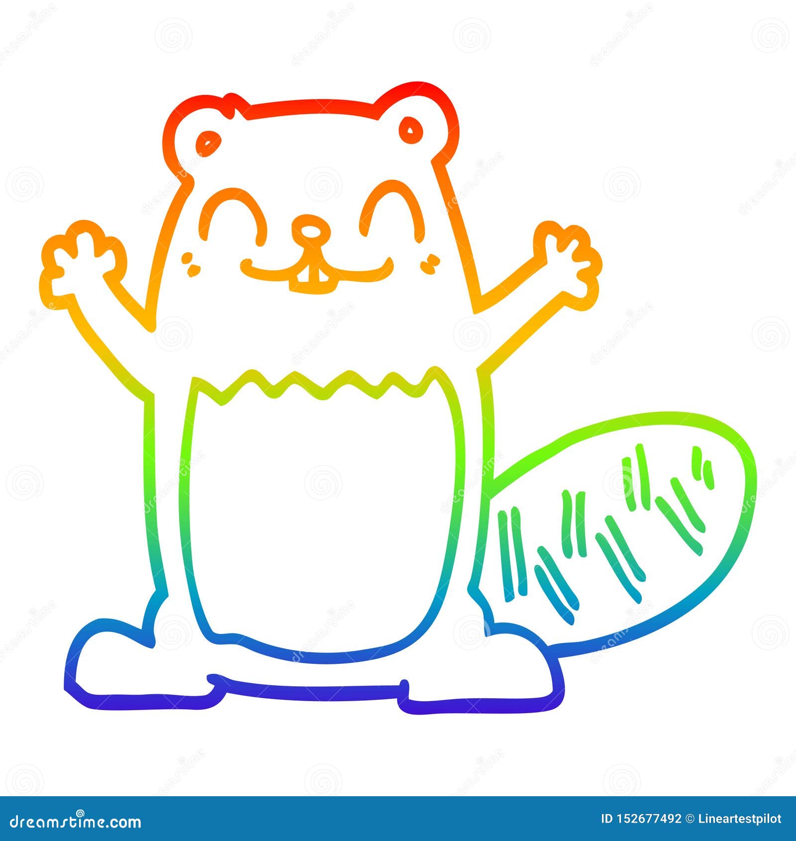 A Creative Rainbow Gradient Line Drawing Cartoon Beaver Stock Vector ...