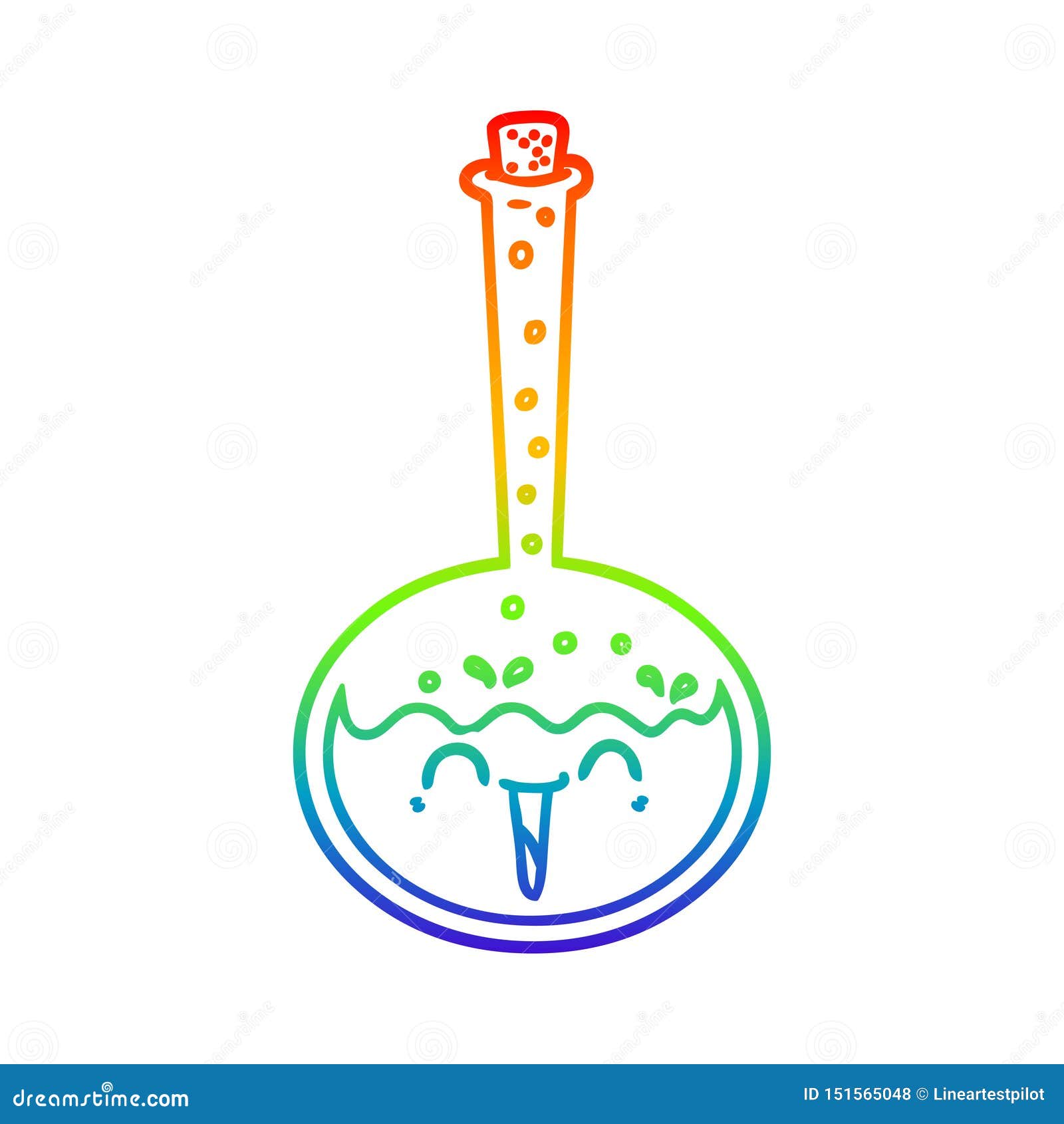 A Creative Rainbow Gradient Line Drawing Cartoon Chemical Potion Stock ...