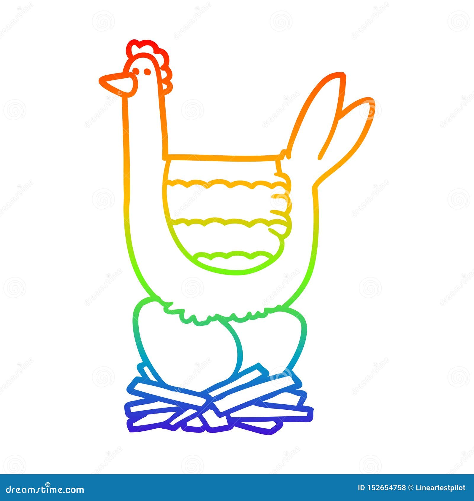 A Creative Rainbow Gradient Line Drawing Cartoon Chicken Sitting on ...
