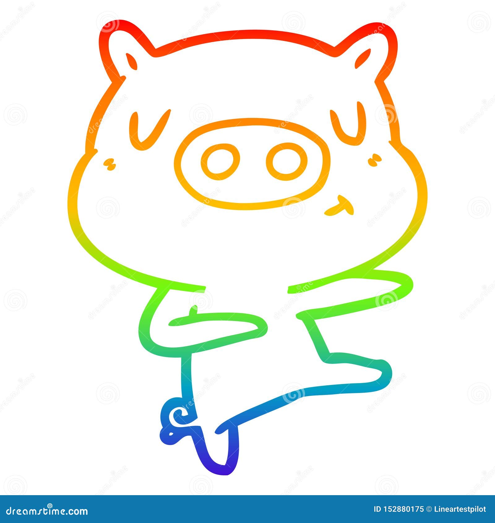 A Creative Rainbow Gradient Line Drawing Cartoon Content Pig Dancing ...