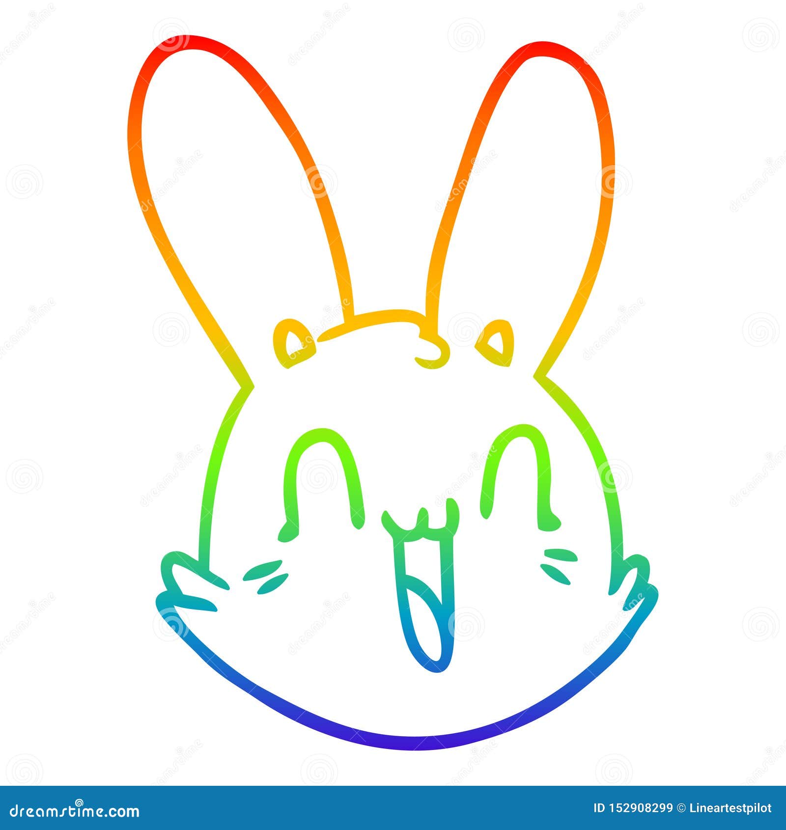 A Creative Rainbow Gradient Line Drawing Cartoon Crazy Happy Bunny Face ...