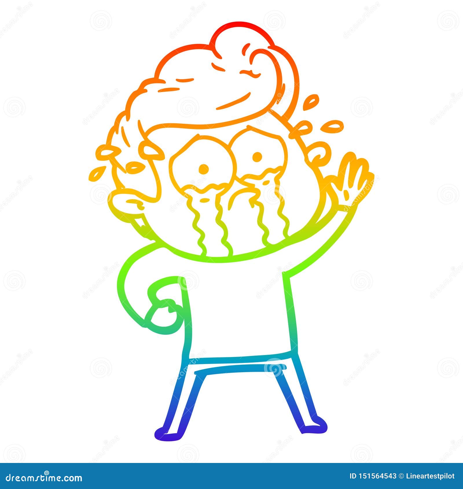 A Creative Rainbow Gradient Line Drawing Cartoon Crying Man Waving ...