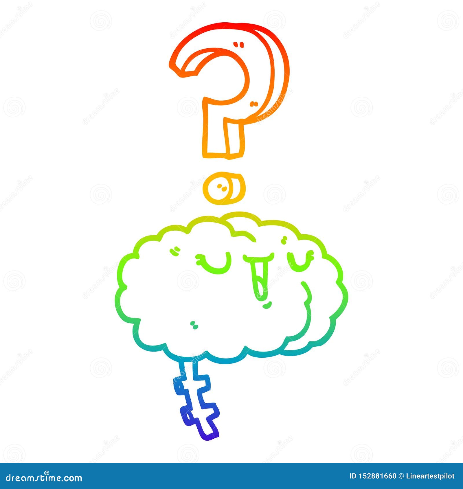 A Creative Rainbow Gradient Line Drawing Cartoon Curious Brain Stock ...
