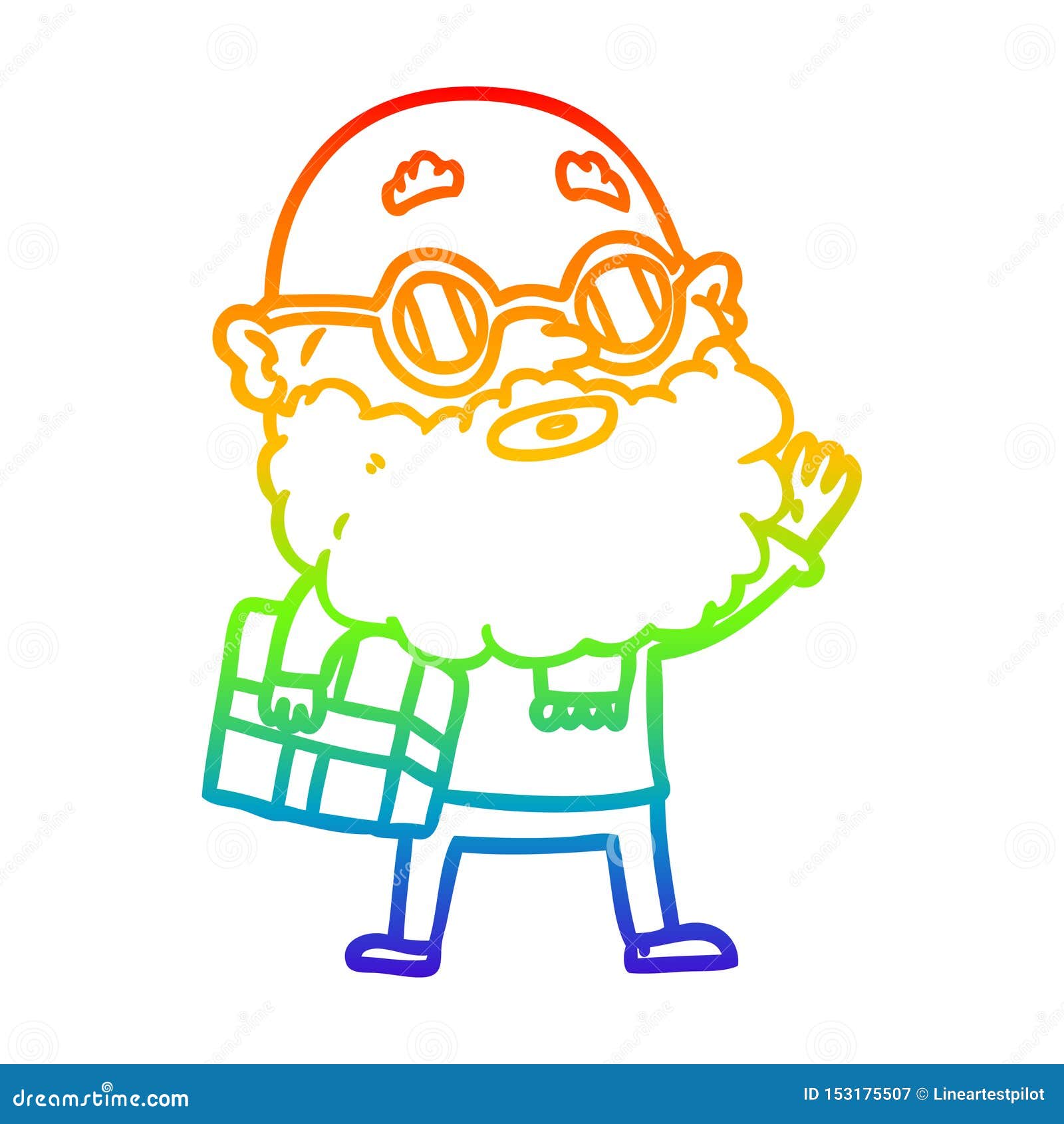 A Creative Rainbow Gradient Line Drawing Cartoon Curious Man with Beard ...