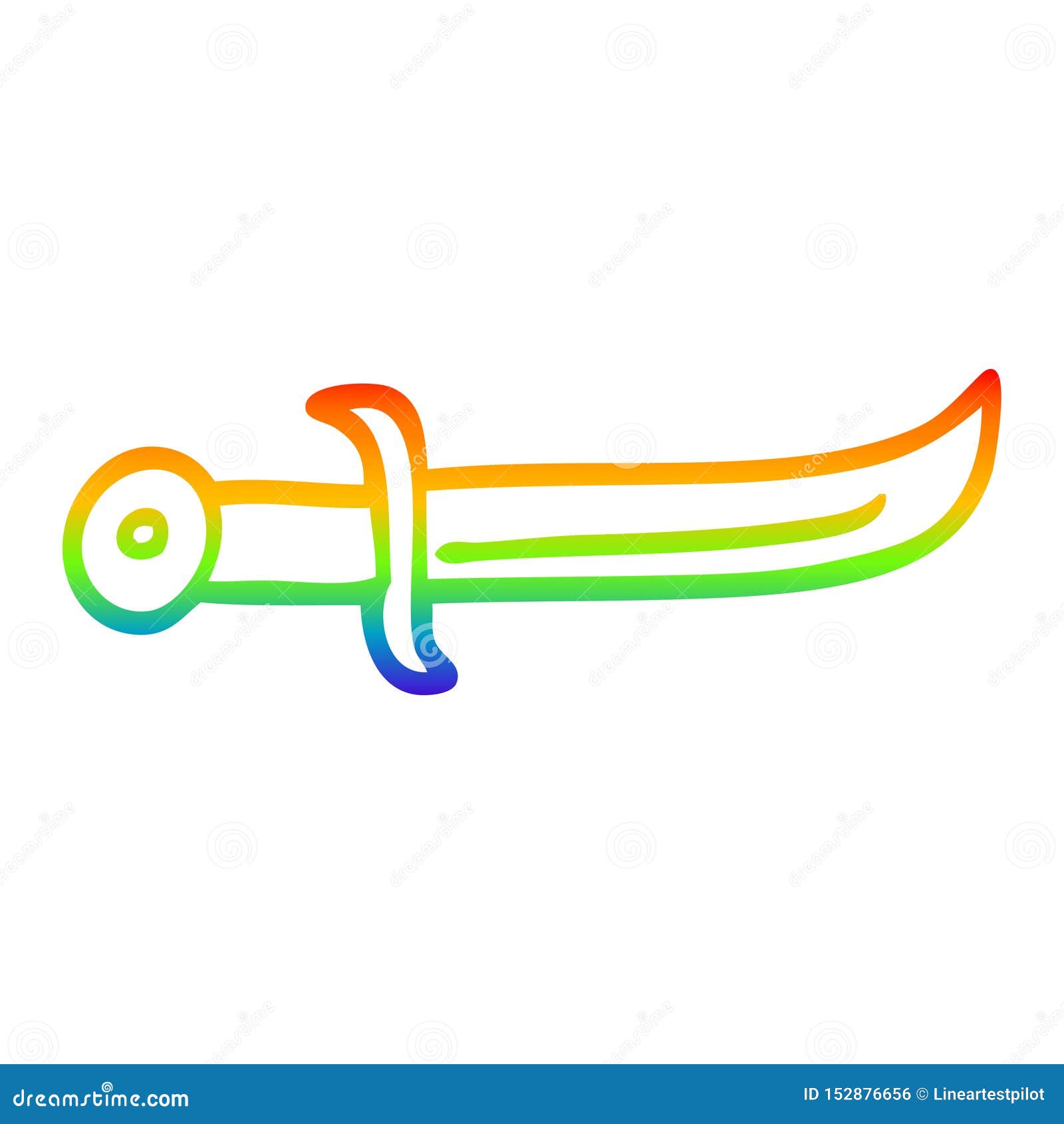 A Creative Rainbow Gradient Line Drawing Cartoon Curved Dagger Stock ...