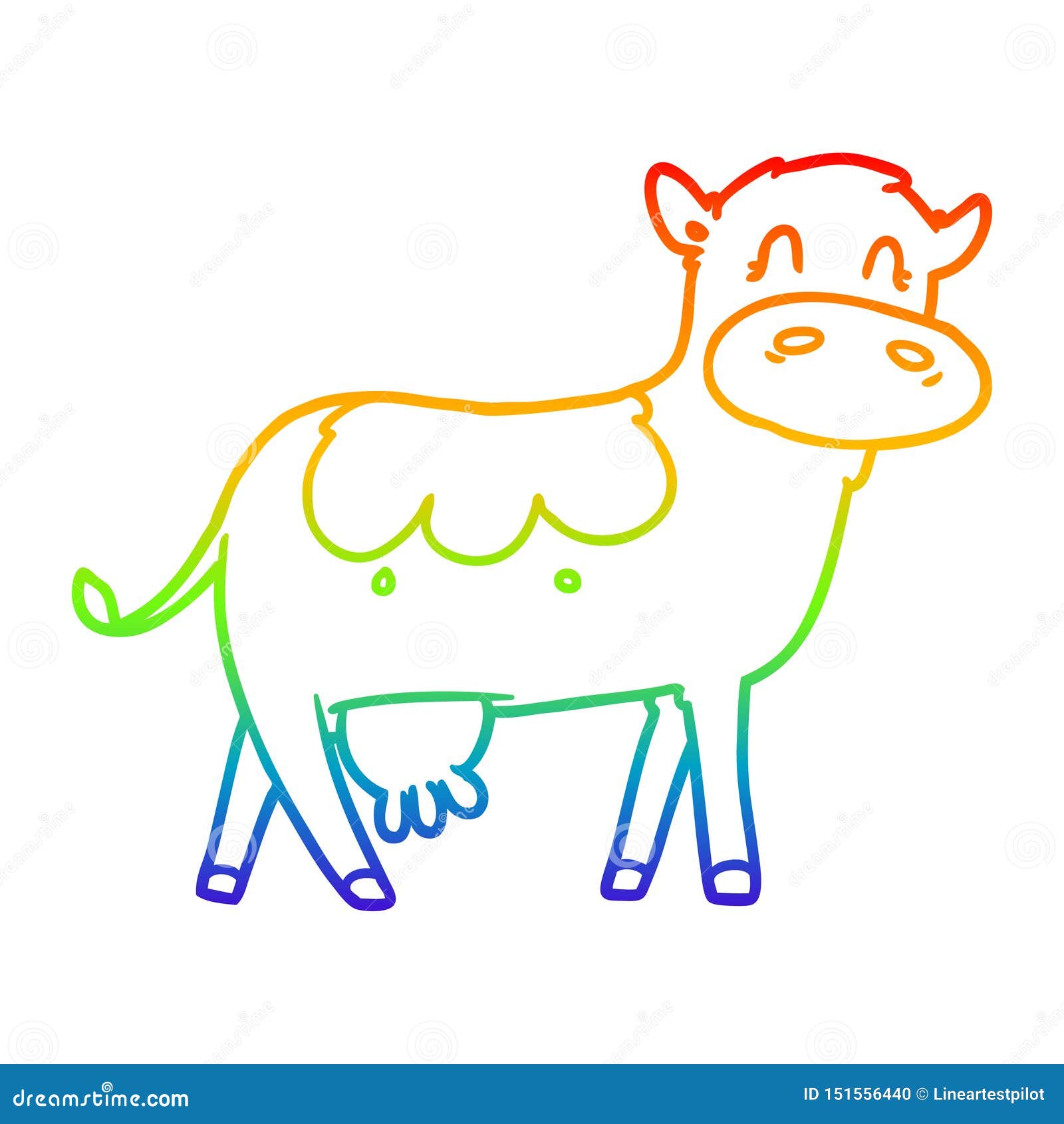 A Creative Rainbow Gradient Line Drawing Cartoon Dairy Cow Stock Vector ...