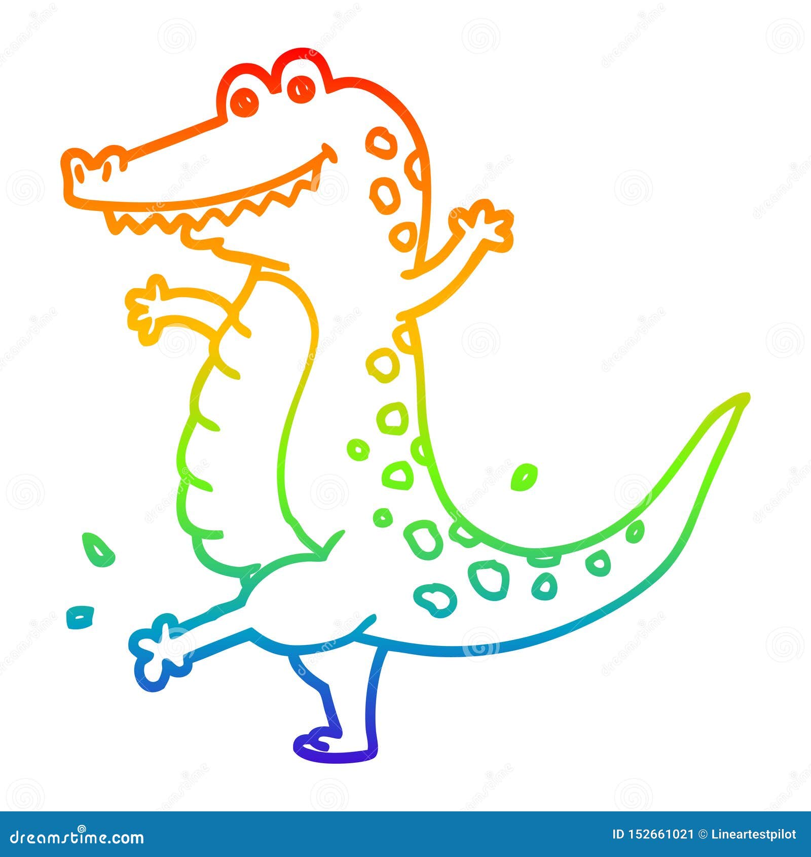 A Creative Rainbow Gradient Line Drawing Cartoon Dancing Crocodile ...