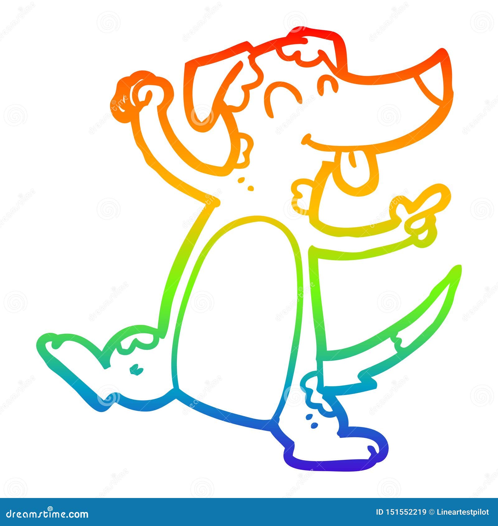 A Creative Rainbow Gradient Line Drawing Cartoon Dancing Dog Stock ...