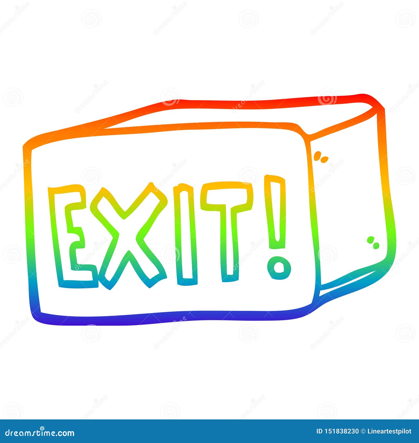 A Creative Rainbow Gradient Line Drawing Cartoon Exit Sign Stock Vector ...