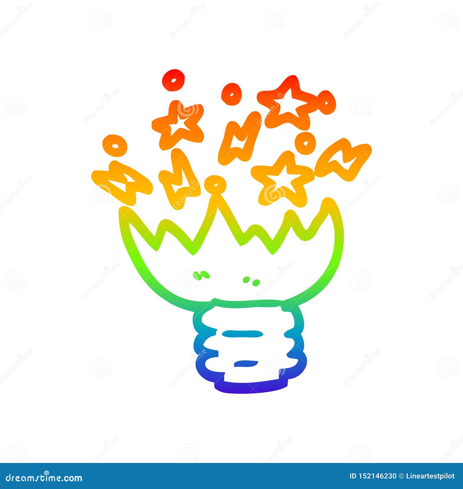 A Creative Rainbow Gradient Line Drawing Cartoon Exploding Light Bulb ...