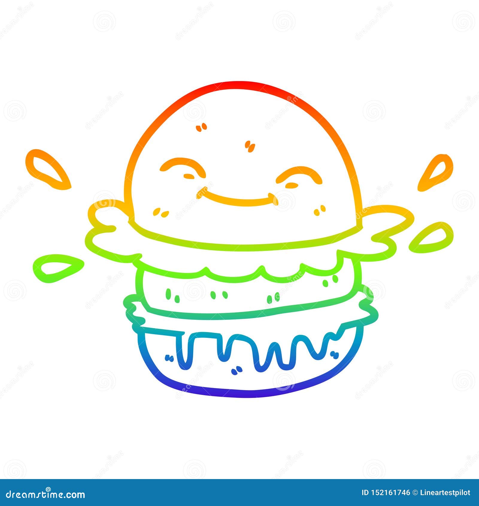 A Creative Rainbow Gradient Line Drawing Cartoon Fast Food Burger Stock ...