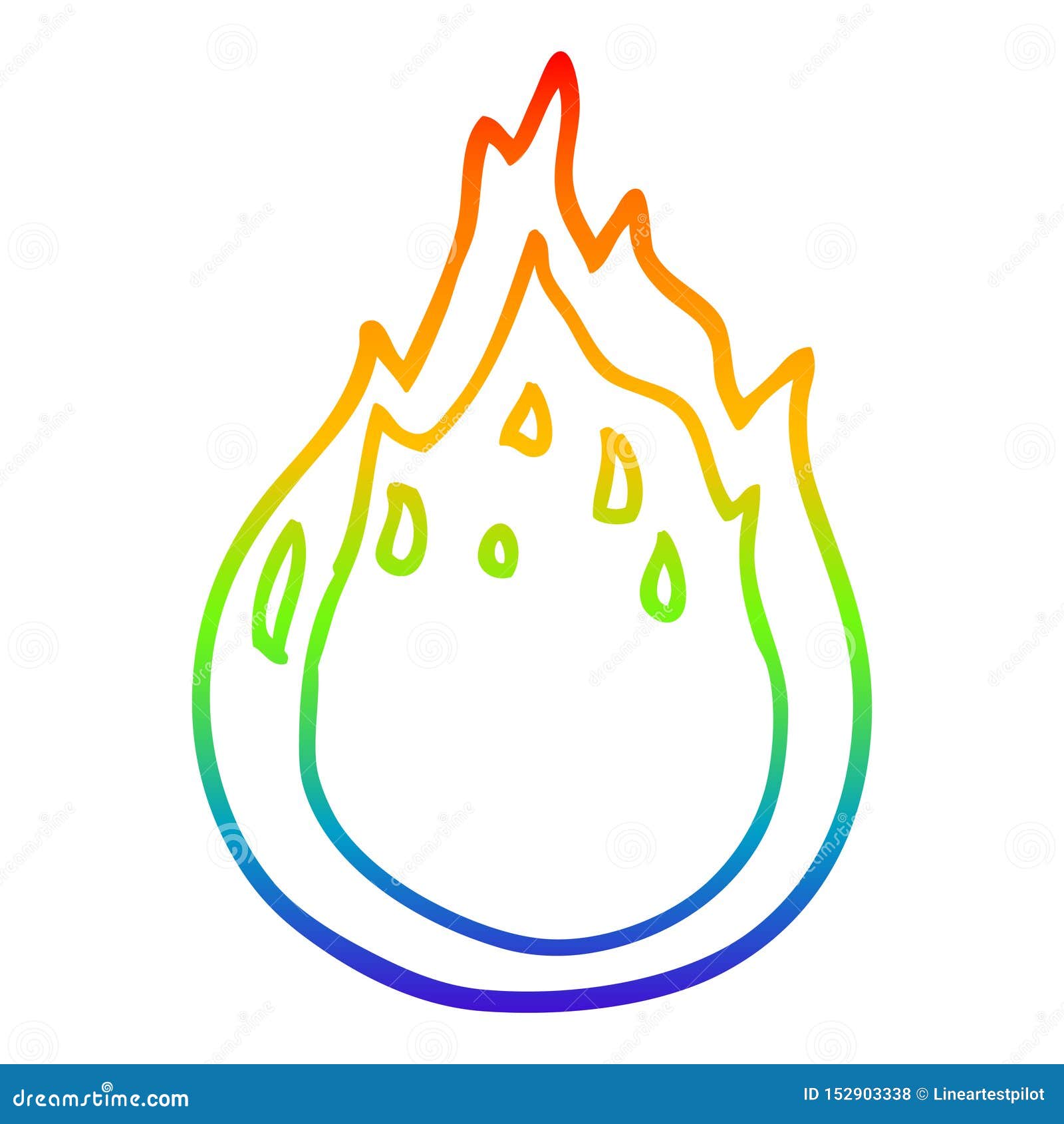 A Creative Rainbow Gradient Line Drawing Cartoon Fire Stock Vector ...