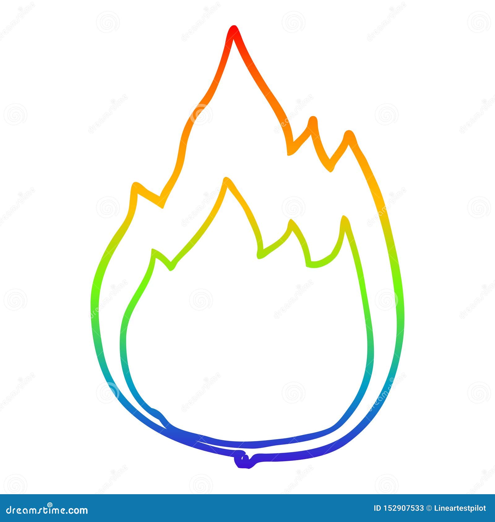 A Creative Rainbow Gradient Line Drawing Cartoon Fire Stock Vector ...
