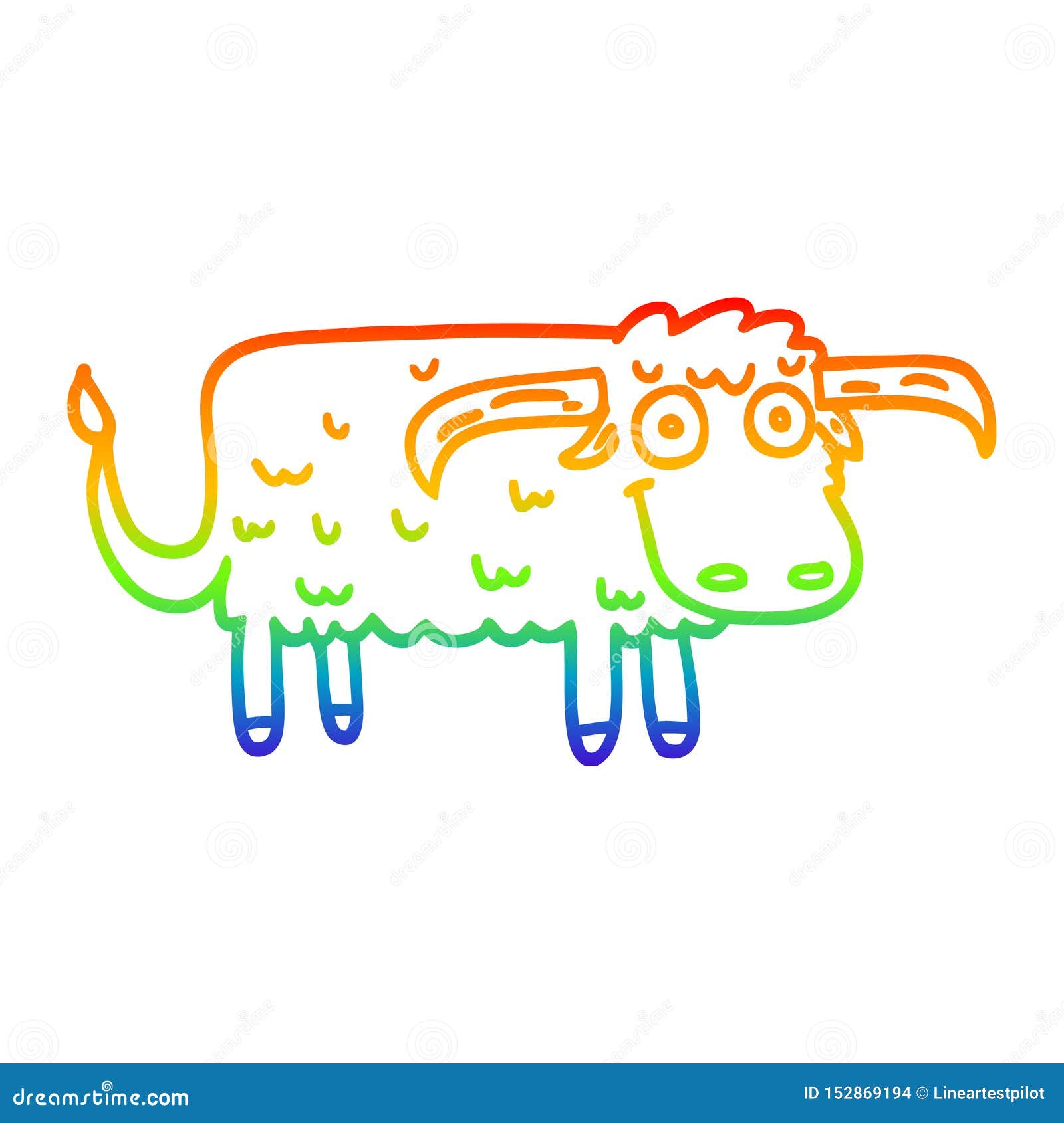 A Creative Rainbow Gradient Line Drawing Cartoon Hairy Cow Stock Vector ...
