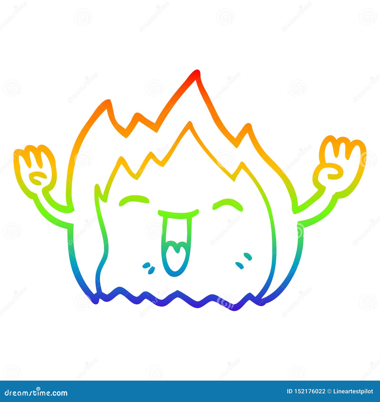 A Creative Rainbow Gradient Line Drawing Cartoon Happy Gas Flame Stock ...