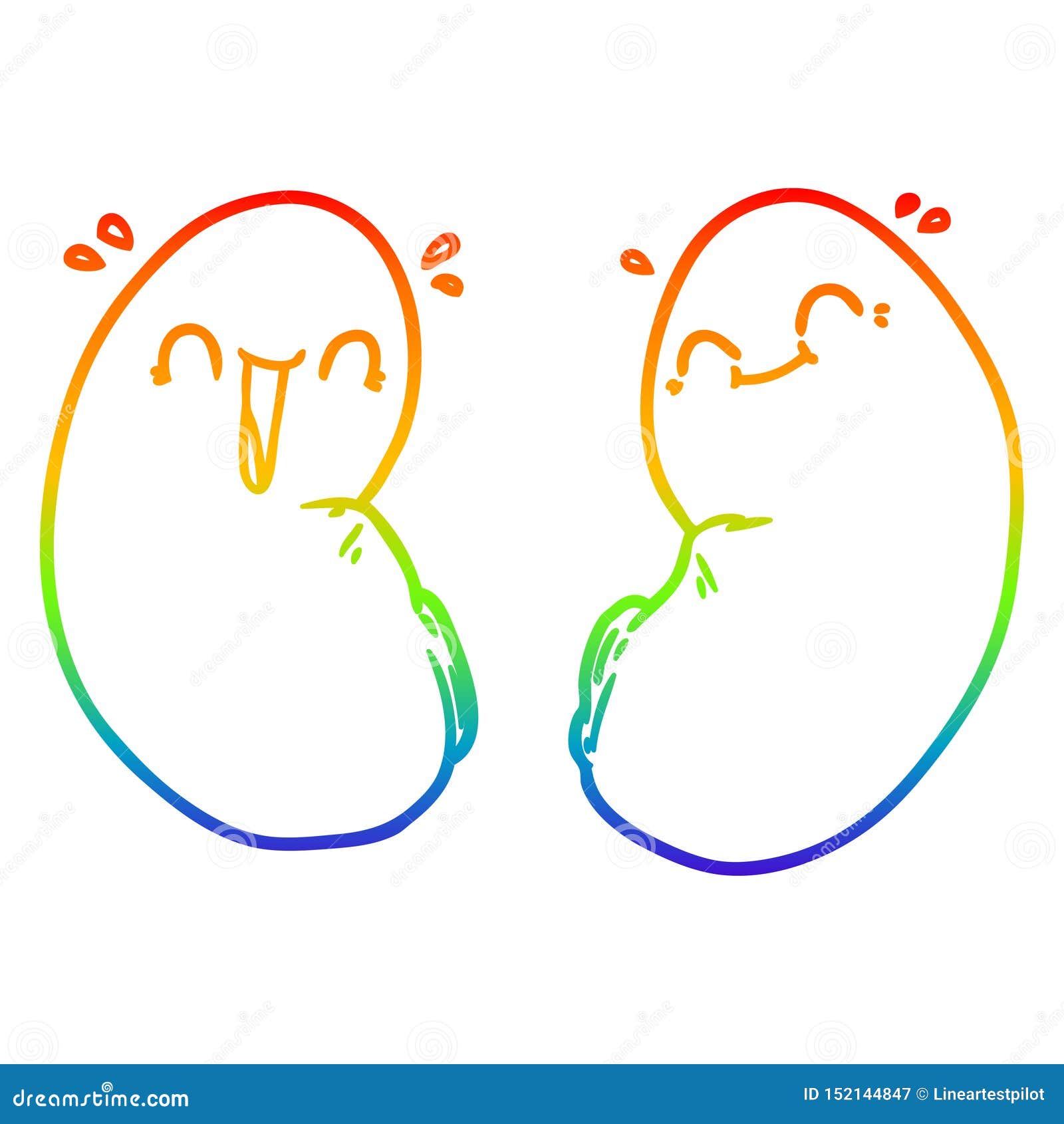 A Creative Rainbow Gradient Line Drawing Cartoon Happy Kidneys Stock ...