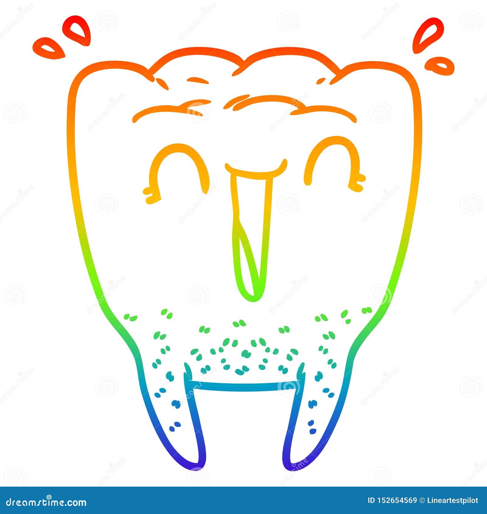 A Creative Rainbow Gradient Line Drawing Cartoon Happy Tooth Stock ...