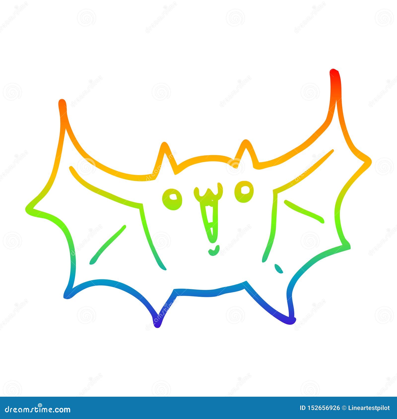A Creative Rainbow Gradient Line Drawing Cartoon Happy Vampire Bat ...